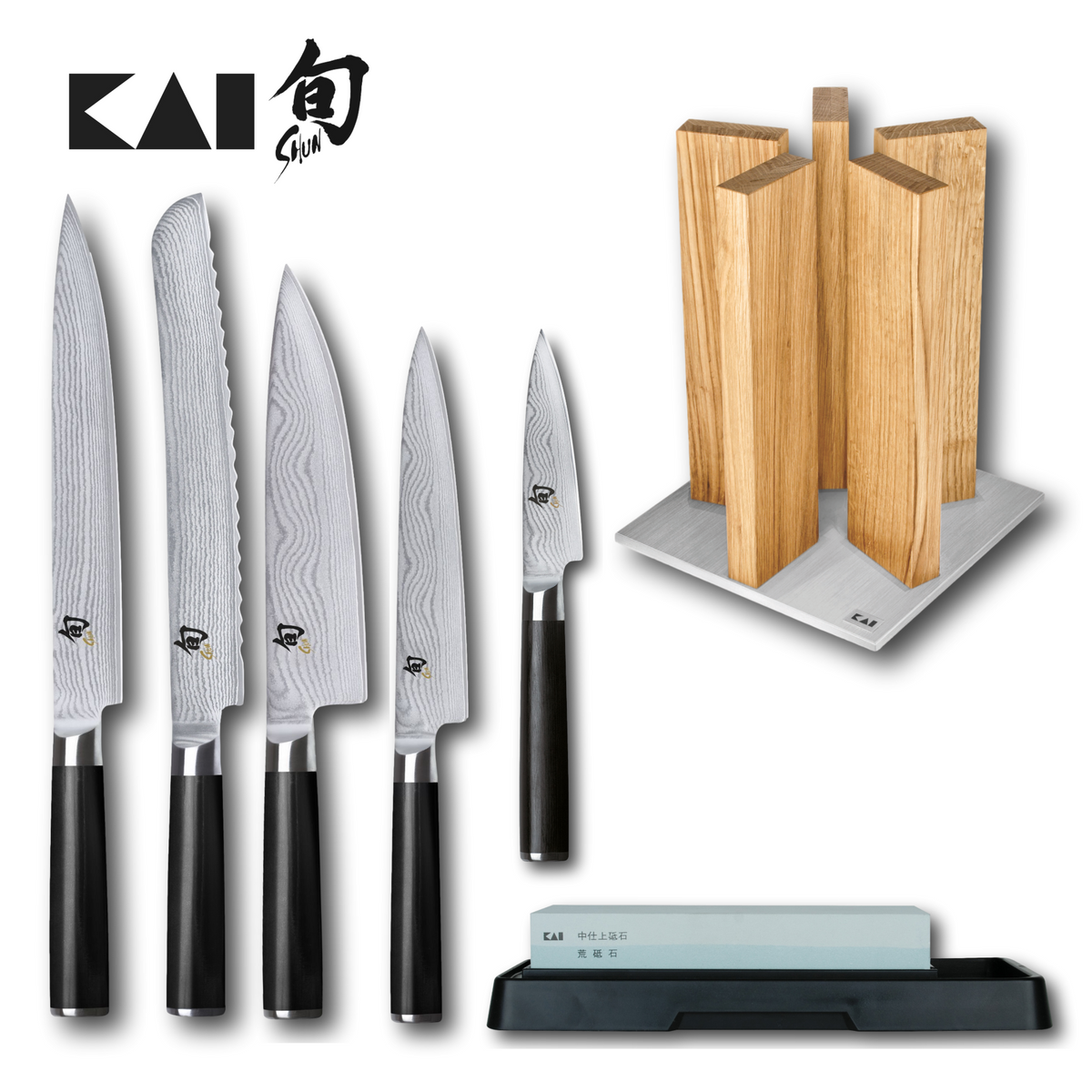 Kai Shun Classic 7-Piece Knife Block Set with Oak Block & Whetstone ...