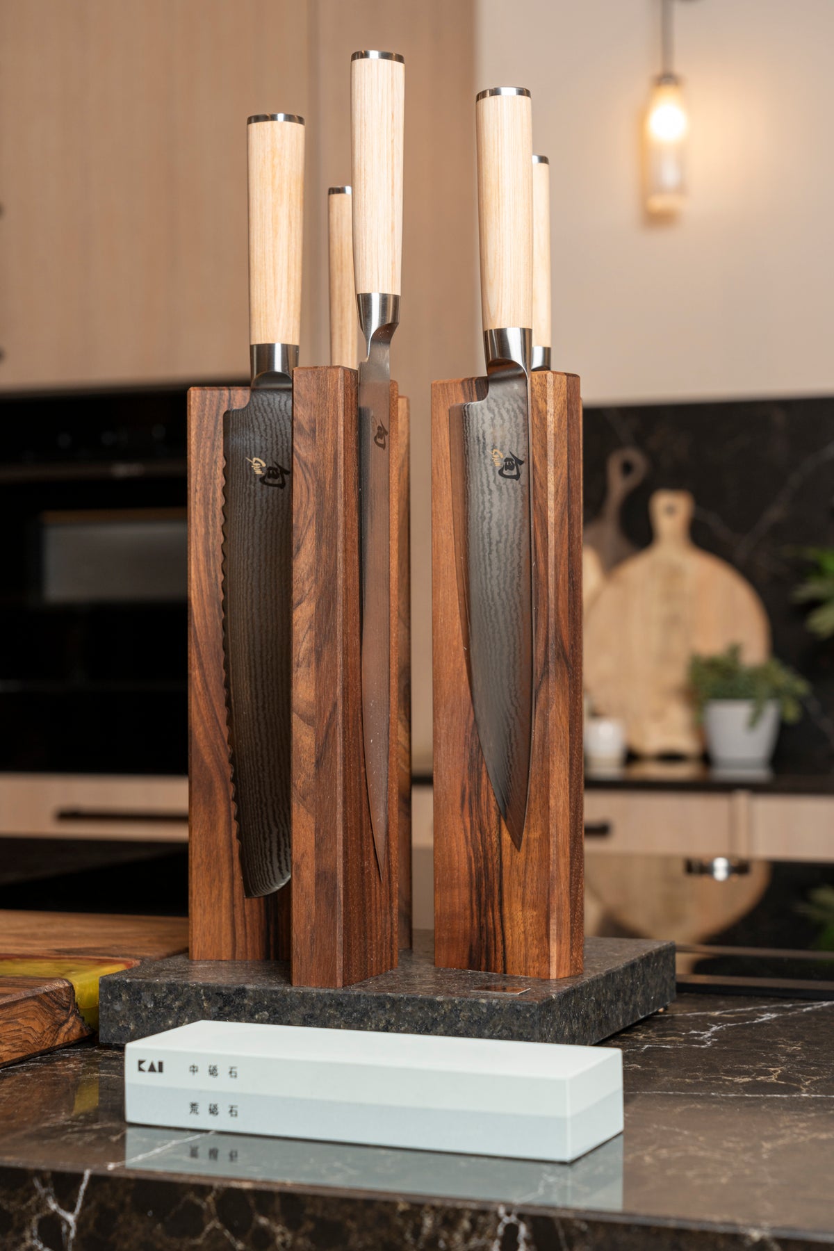 Kai Shun Classic White 7-Piece Knife Walnut Block Set with Whetstone ...