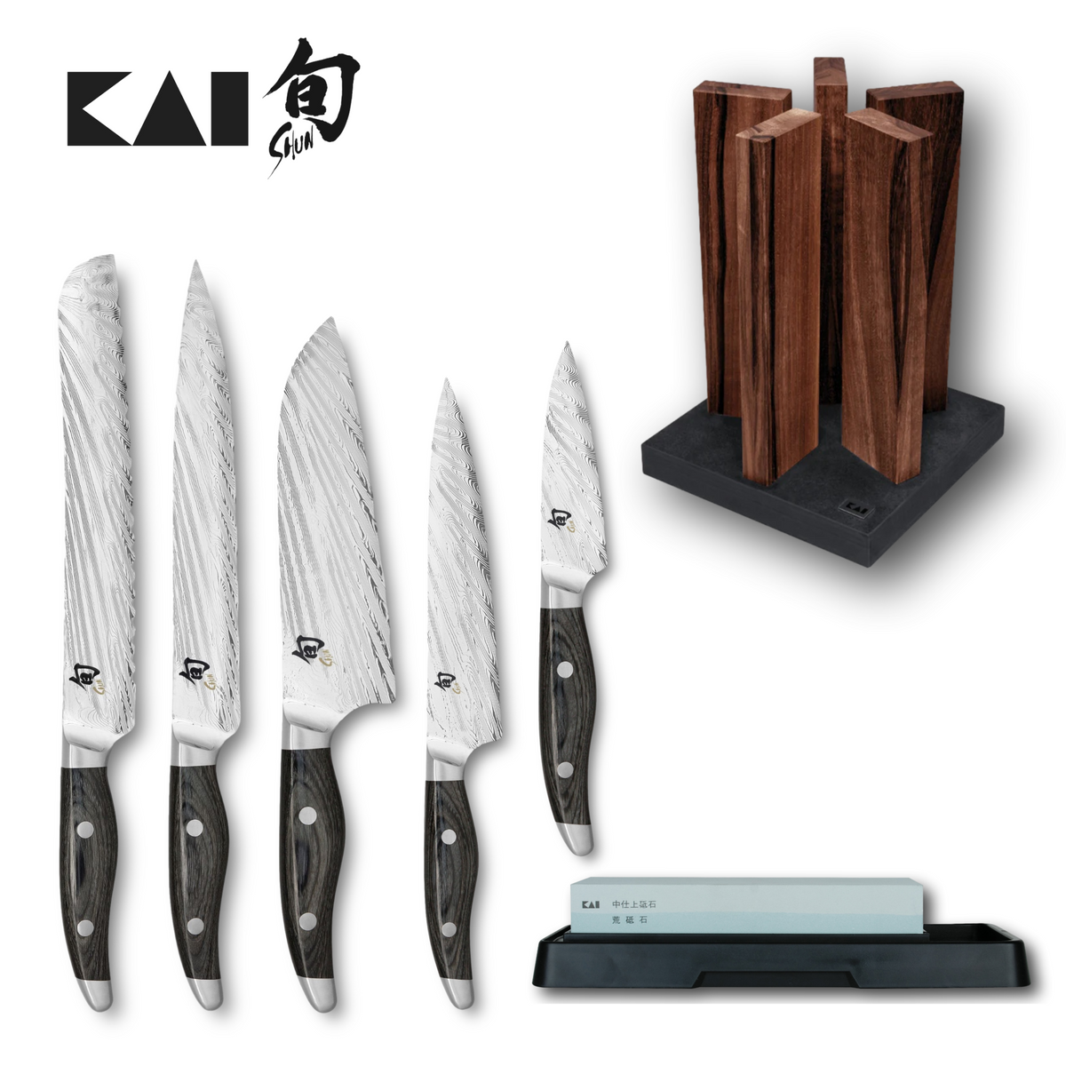 Kai Shun Nagare 5 Knife, Walnut Block and Whetstone Set – The Cotswold ...
